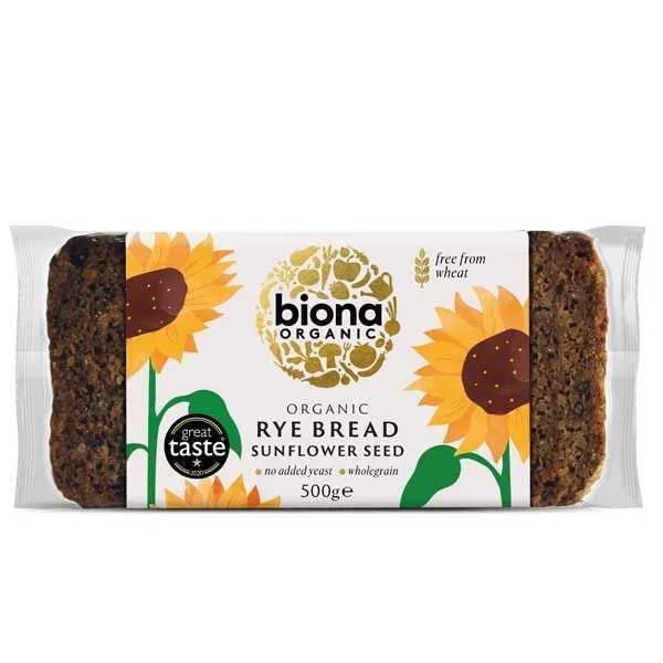 Biona Organic Sunflower Seed Rye Bread 500g | G Baldwin & Co