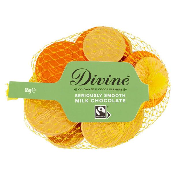 Divine Fairtrade Milk Chocolate Coins 65g | G Baldwin & Co