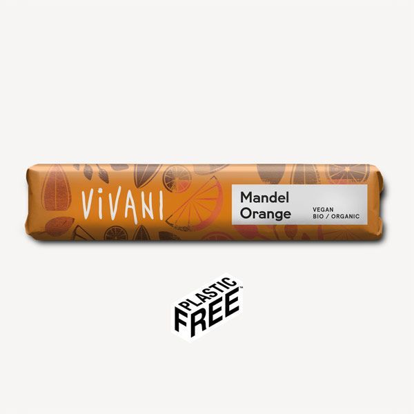 Vivani Almond and Orange Rice Milk Chocolate Bar 35g | G Baldwin & Co